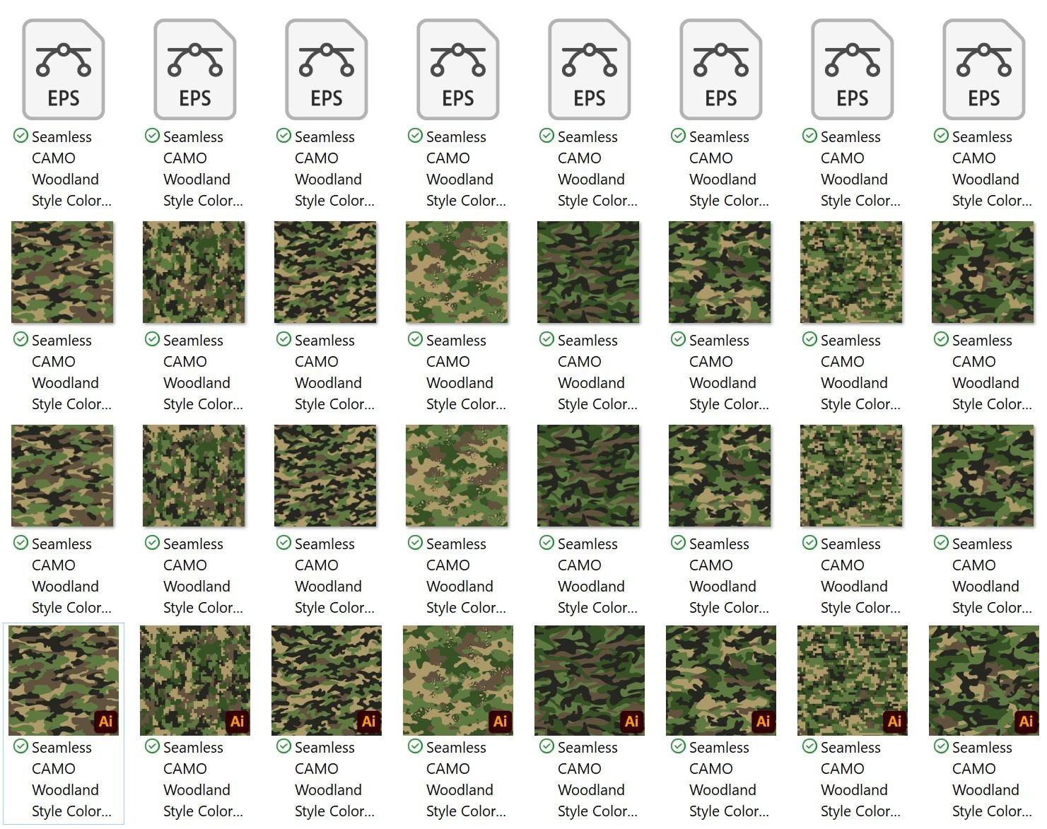 Seamless Custom Woodland Colors Camo Texture Pattern Vector Pack ...