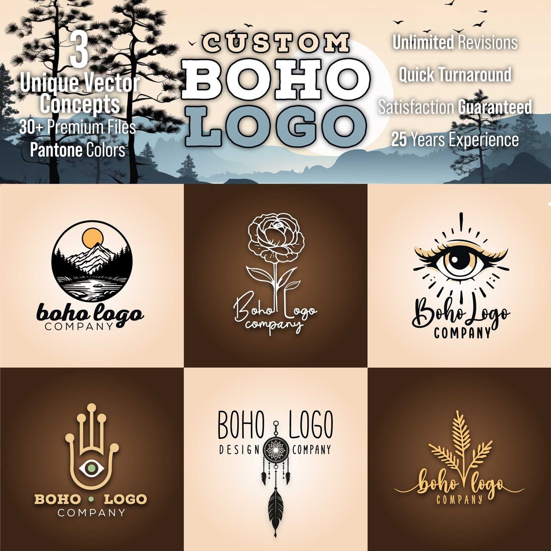 Custom Boho Logo Design: Natural Brand Identity, Hand Drawn ...