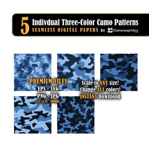 12 Simple Seamless Custom Navy Blue Colors Camo Texture Pattern Vector ...