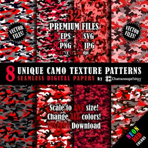 Seamless Neon RED Camo Texture Pattern Vector Pack & Repeating Hi ...