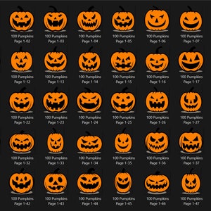 100 Simple Halloween Jack-o-lantern Pumpkin Carved Faces Vector Set ...