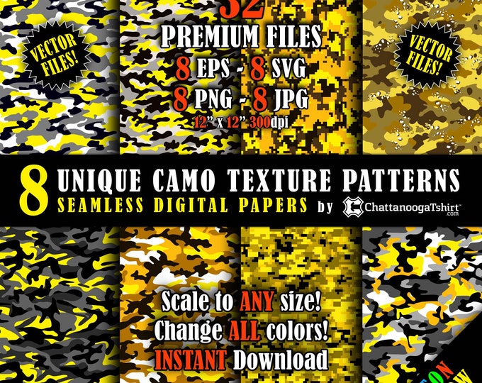 Seamless Neon YELLOW Camo Texture Pattern Vector Pack & Tiling Hi-res ...