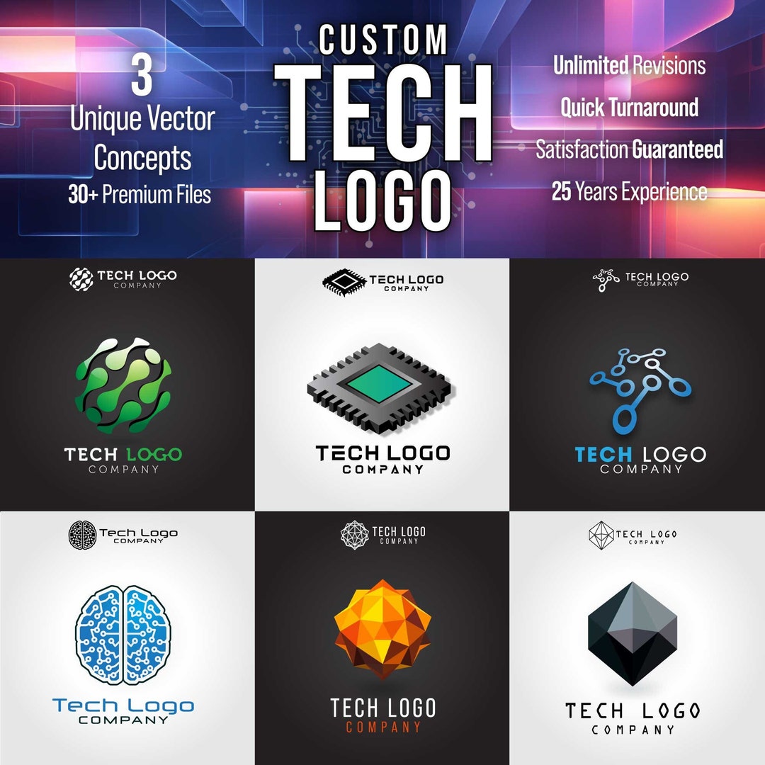 Custom Tech Logo Vector Branding Package 3 Initial Concepts - Etsy