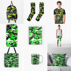 Seamless Neon Green Camo Texture Pattern Vector Pack and Repeating ...