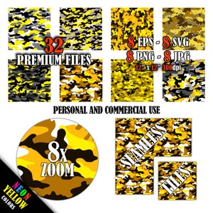 Seamless Neon YELLOW Camo Texture Pattern Vector Pack & Tiling Hi-res ...