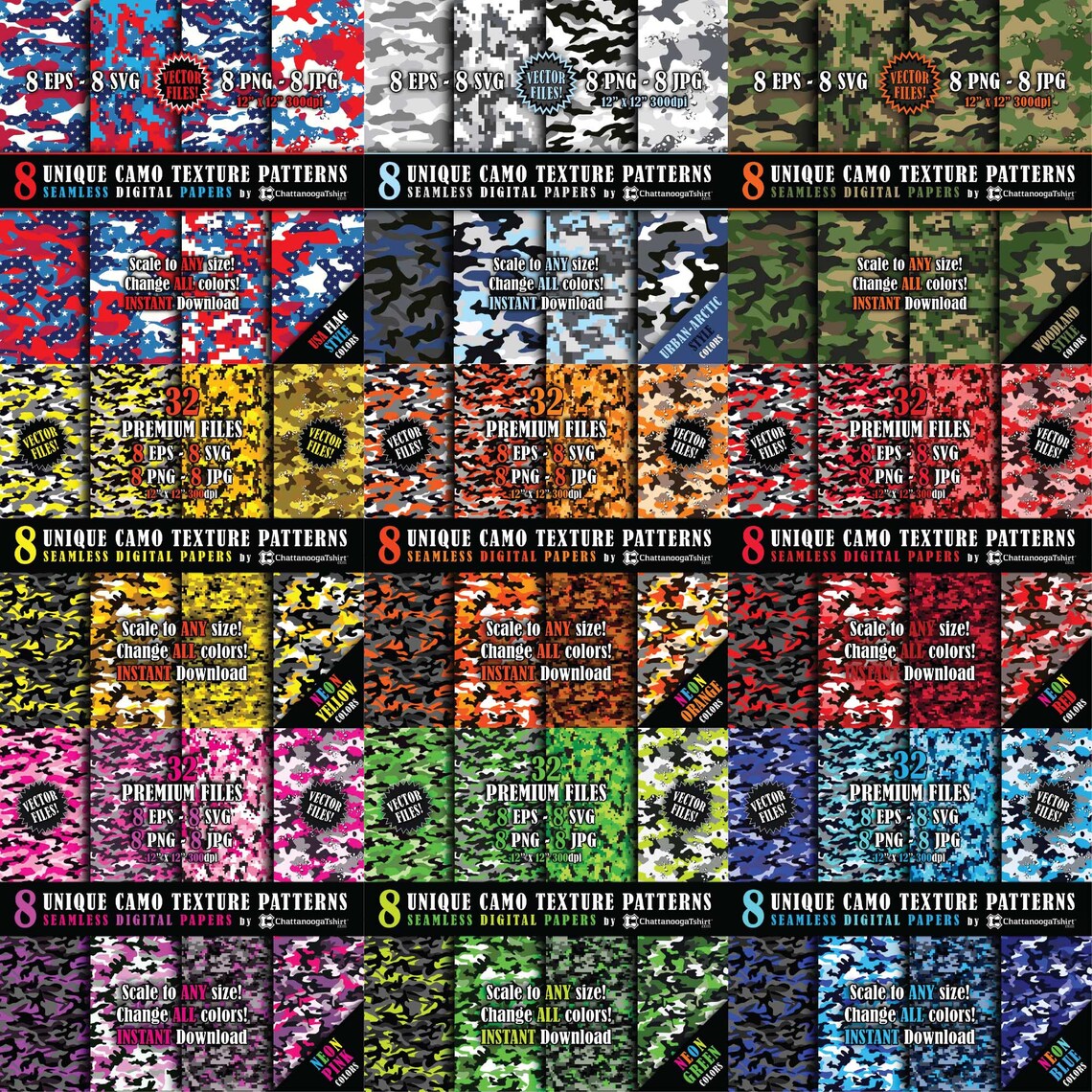 Seamless Neon Green Camo Texture Pattern Vector Pack and Repeating ...