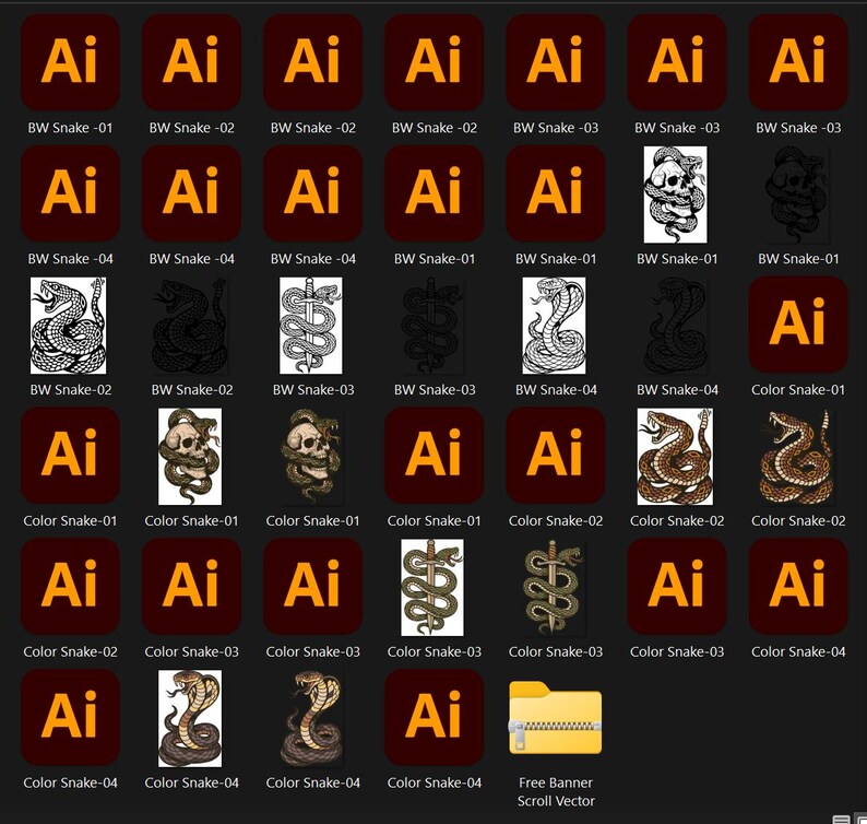 Classic Old School Snake Tattoo Flash Set: Traditional Snakes Vector ...