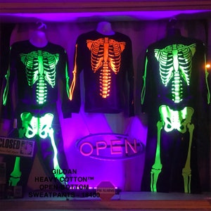 Halloween Skeleton FLUORESCENT Light Costumes - Front & Back, Available ...