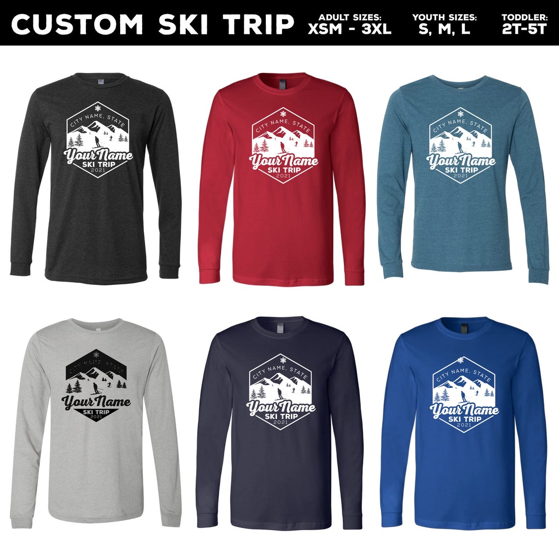 Custom Snow Ski Trip Long Sleeve Shirts. Snow Skiing Trip - Etsy