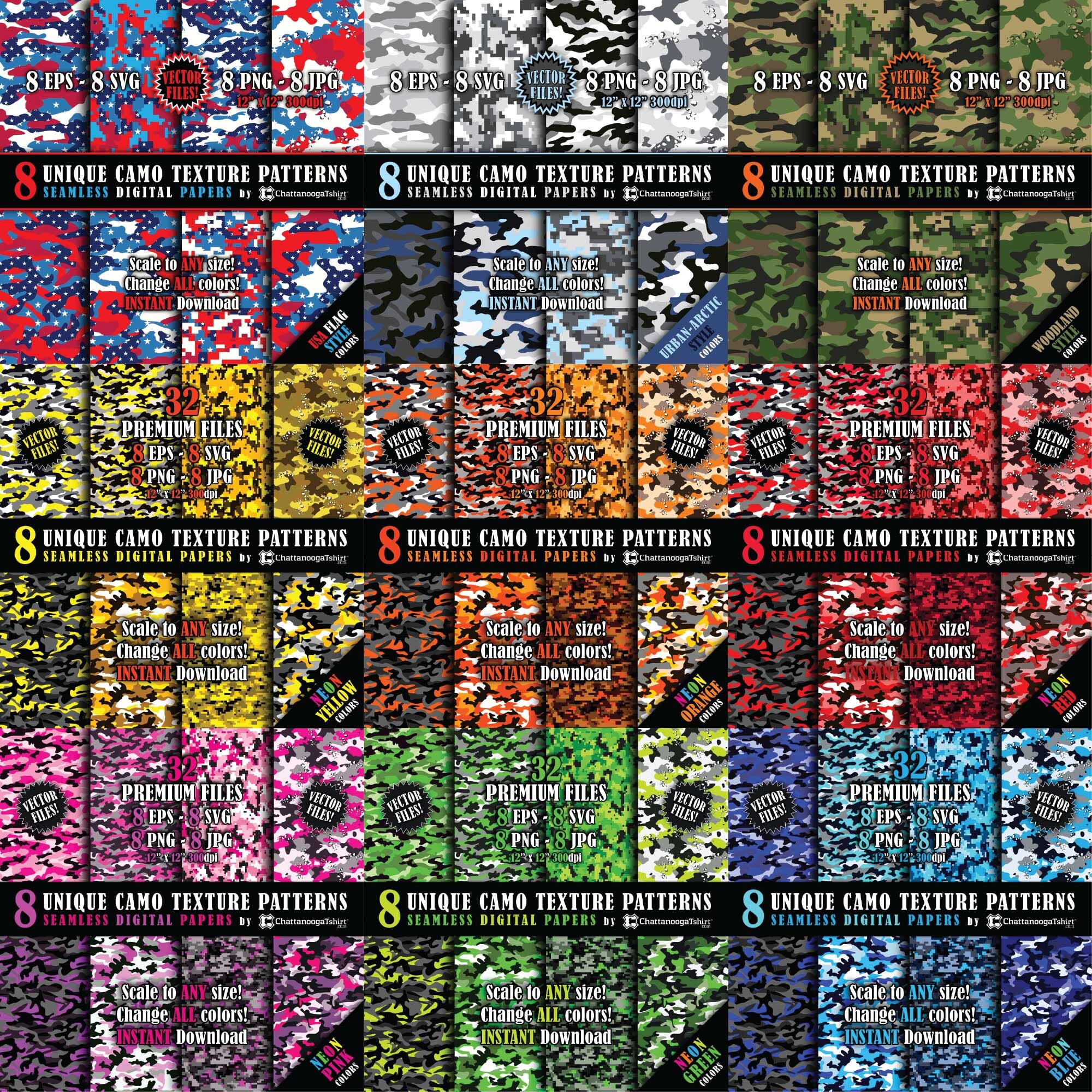Seamless Neon RED Camo Texture Pattern Vector Pack & Repeating Hi ...