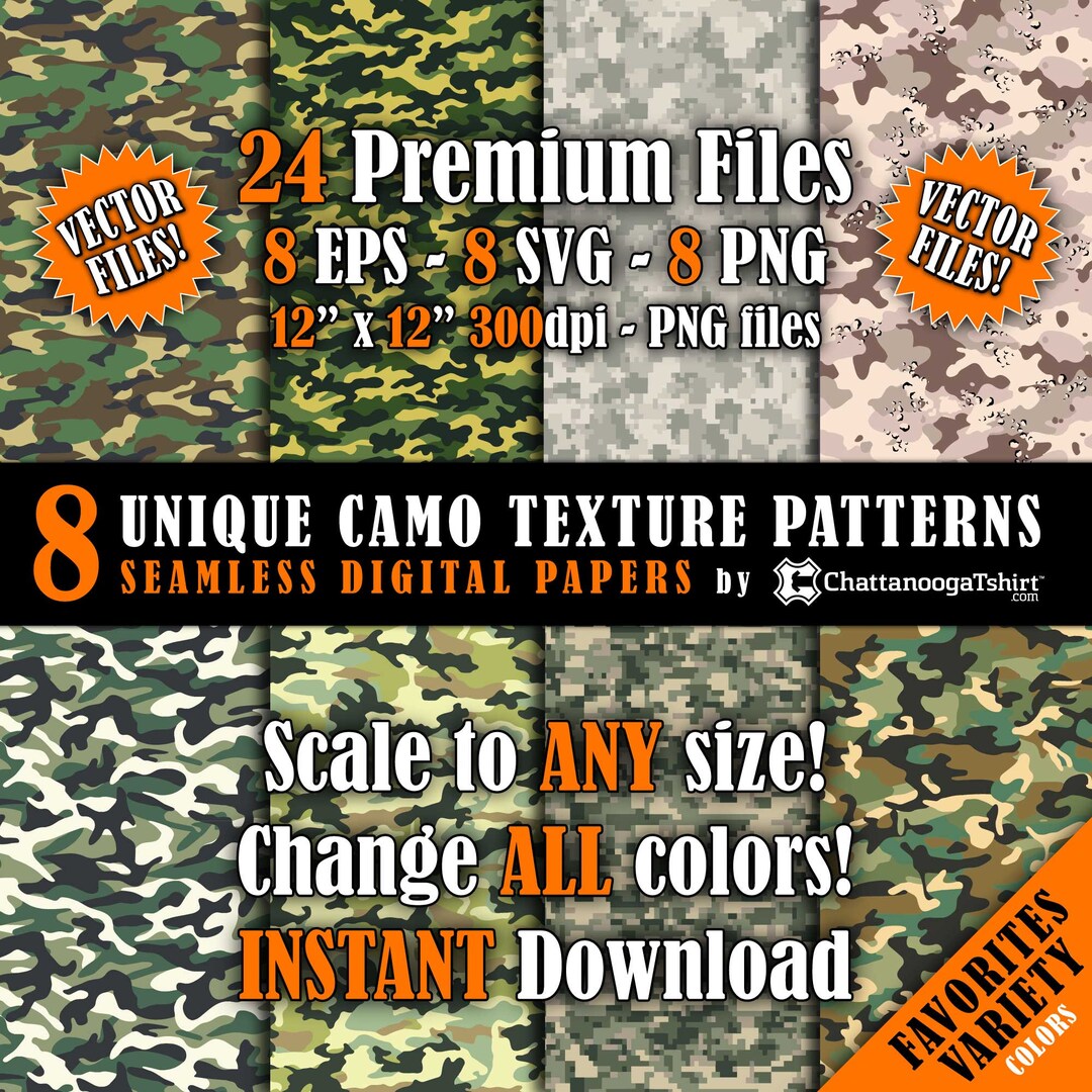 Seamless Favorites Camo Texture Pattern Vector Pack and Repeating Tiled ...