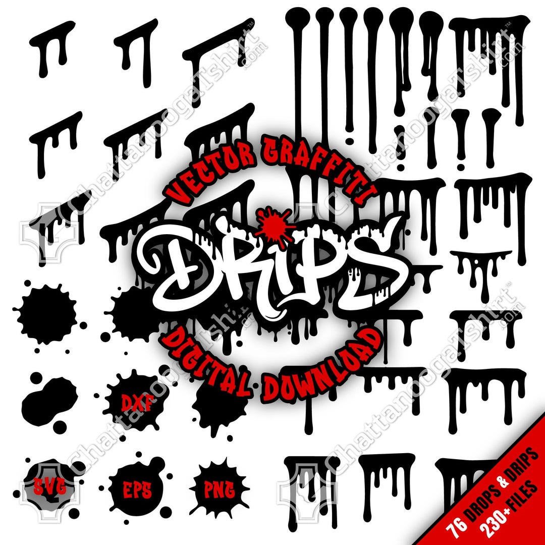 Simple Graffiti Drips Splatter Drops Vector Bundle, Paint Drip Grunge ...