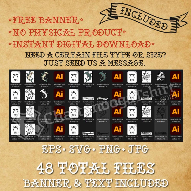 Hammerhead Shark Tattoo Vector Set - Traditional Old School Sharks ...