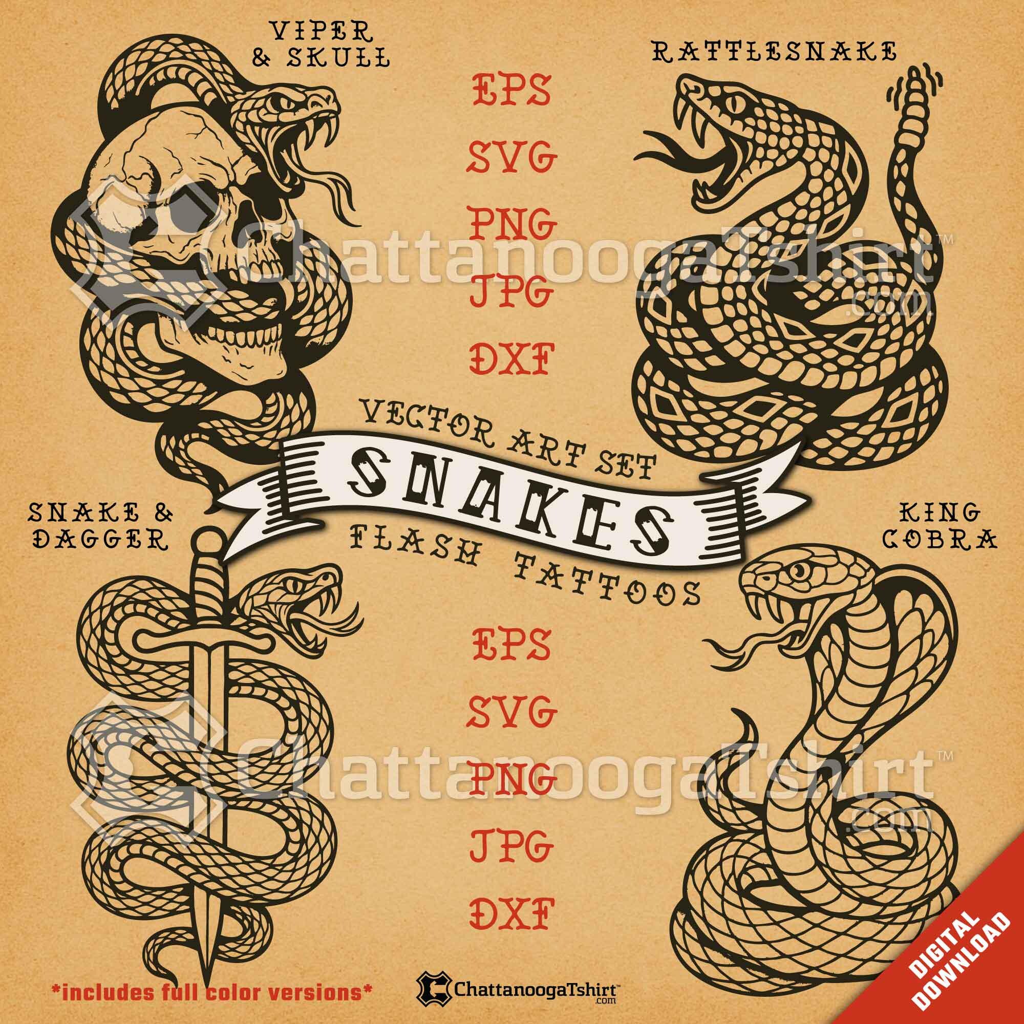 Classic Old School Snake Tattoo Flash Set: Traditional Snakes Vector ...