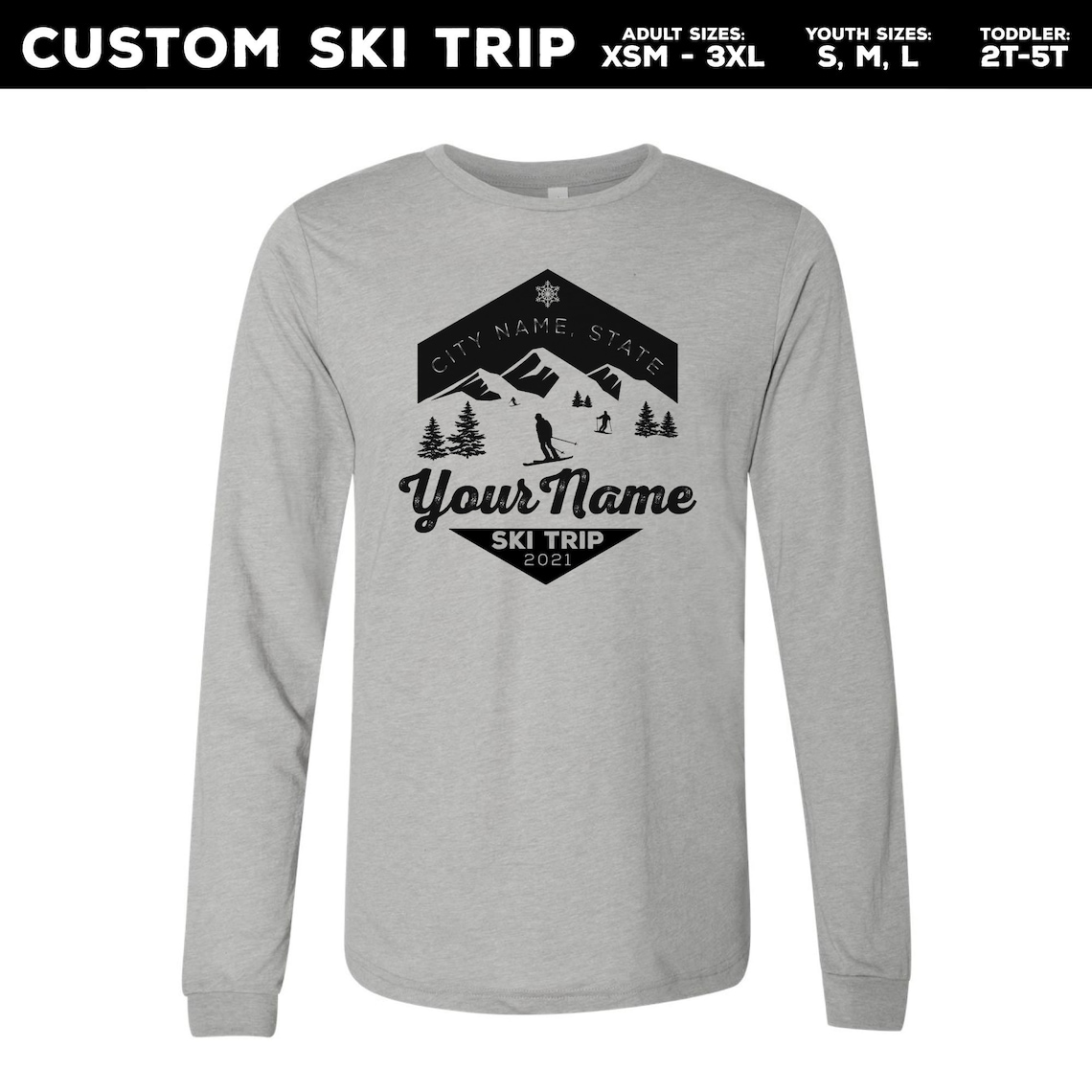 Custom Snow Ski Trip Long Sleeve Shirts. Snow Skiing Trip - Etsy