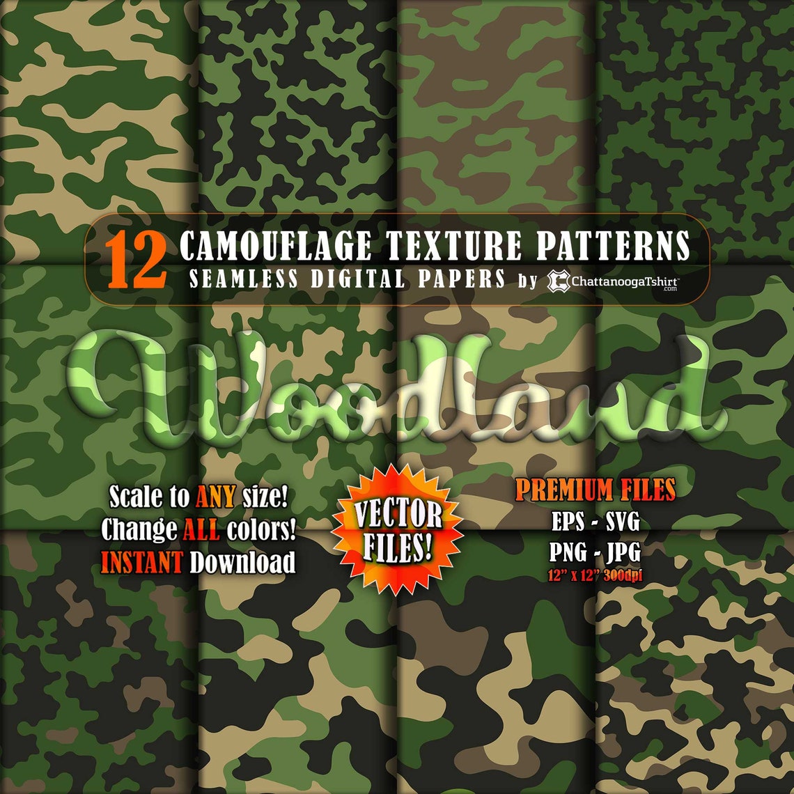 48 Simple Seamless Camo Texture Patterns - 4 Set Bundle Repeating ...