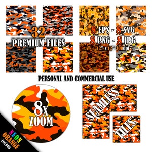 Seamless Neon Orange Camo Texture Pattern Vector Pack & Repeating Hi ...