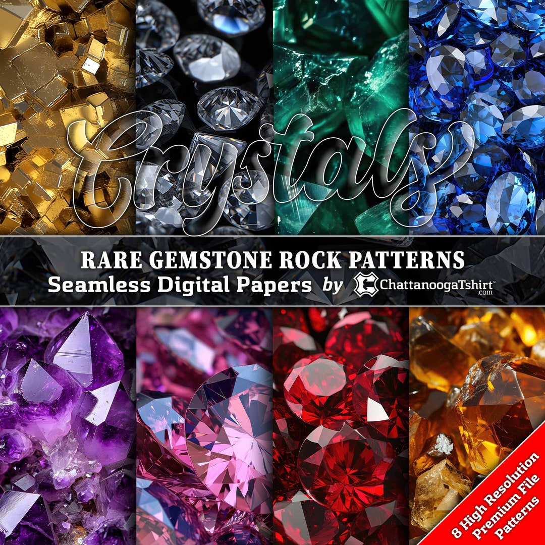 Seamless Gemstone Patterns: Vibrant Crystal Digital Papers, Colorful ...