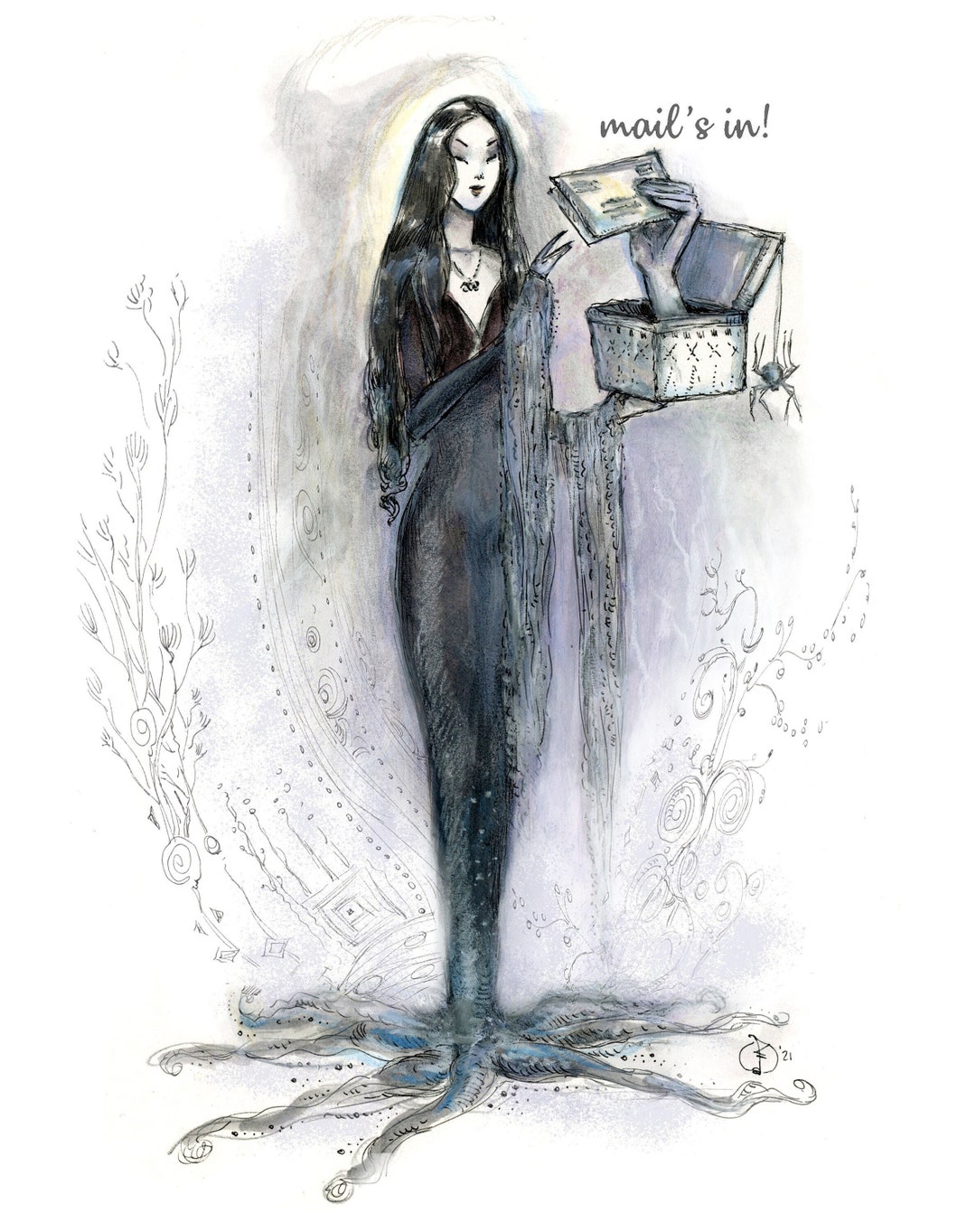 Addams Family Art - Morticia Addams Art - Gothic Art Print ...