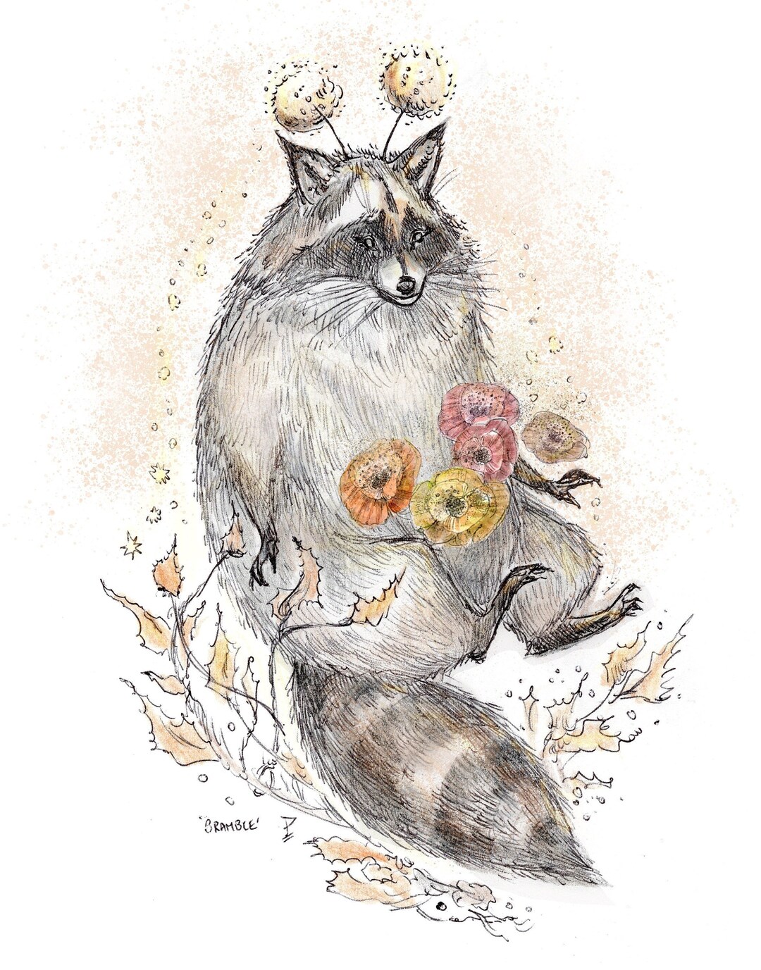 Raccoon Art Print Otter Squirrel Opossum Whimsical Animal Art - Etsy