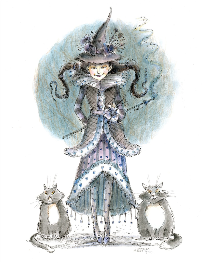 Whimsical Witch and Cats Art Print – Magical Wall Decor by Paulina Fae ...