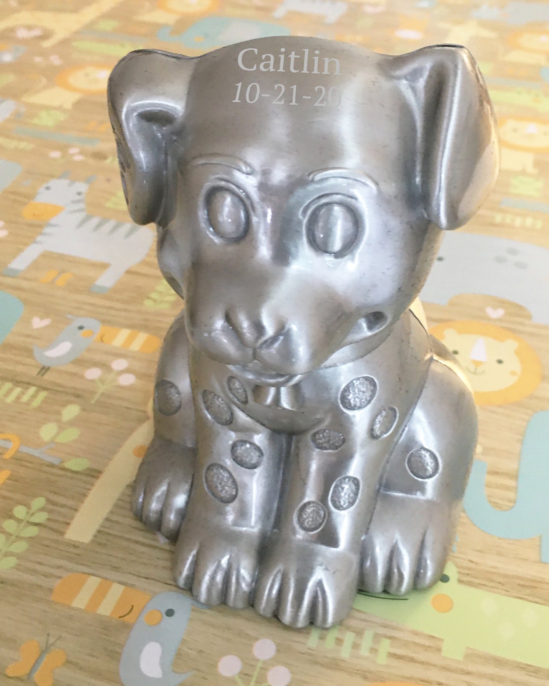 Personalized Puppy Coin Bank - Engraved Baby Gift - Pewter Finished Dog ...