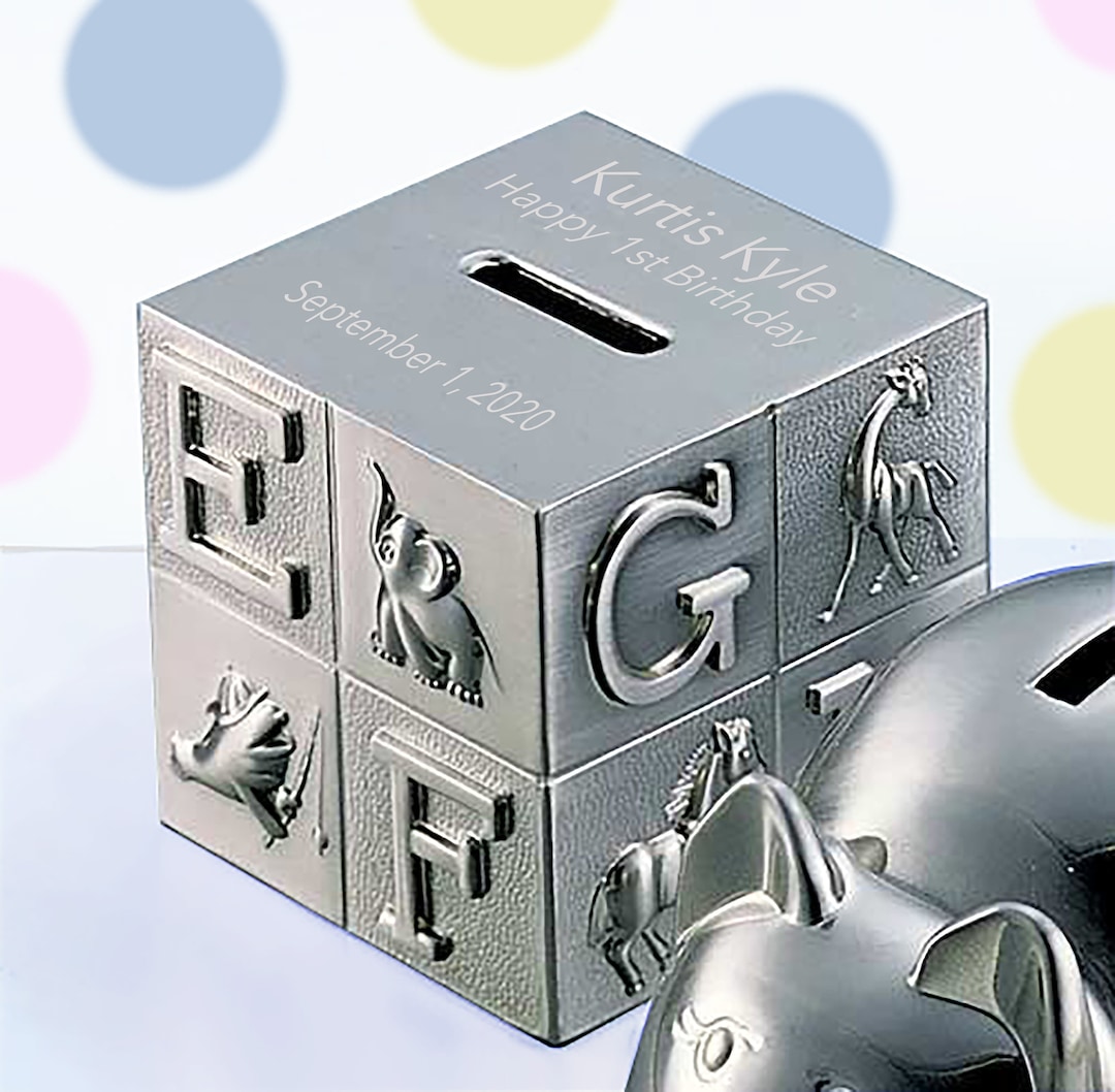 Personalized Block Bank - Brushed Finish Block Bank - Baby Gift - Coin ...