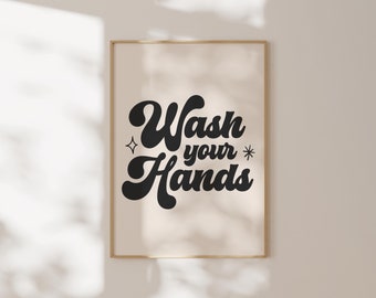 Bathroom Wall Art, Wash Your Hands, Retro Print, Retro Bathroom Prints ...