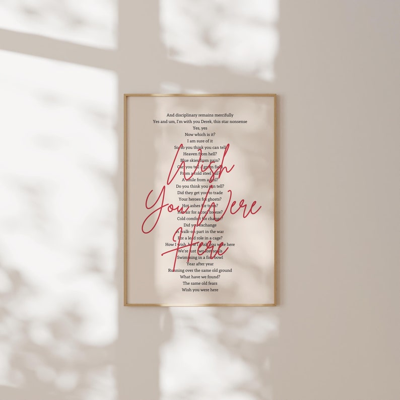 Wish You Were Here, Pink Floyd Poster, Pink Floyd Print, Song Lyrics ...