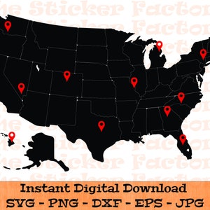 United States Map With Pins Svg – Digital Download – SVG, DFX, PNG, Eps ...