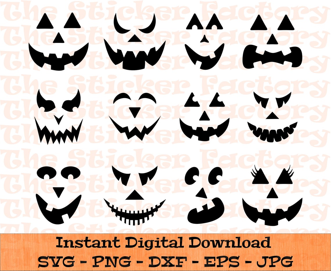 Pumpkin Face SVG Bundle Digital Download Cutting Files for - Etsy