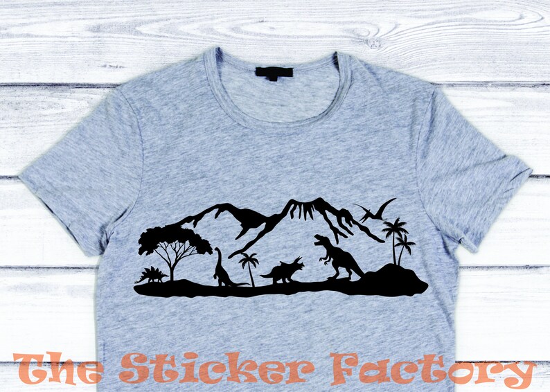 Dinosaur Scene SVG With Mountains Volcano - Digital Download - Boy Wall ...
