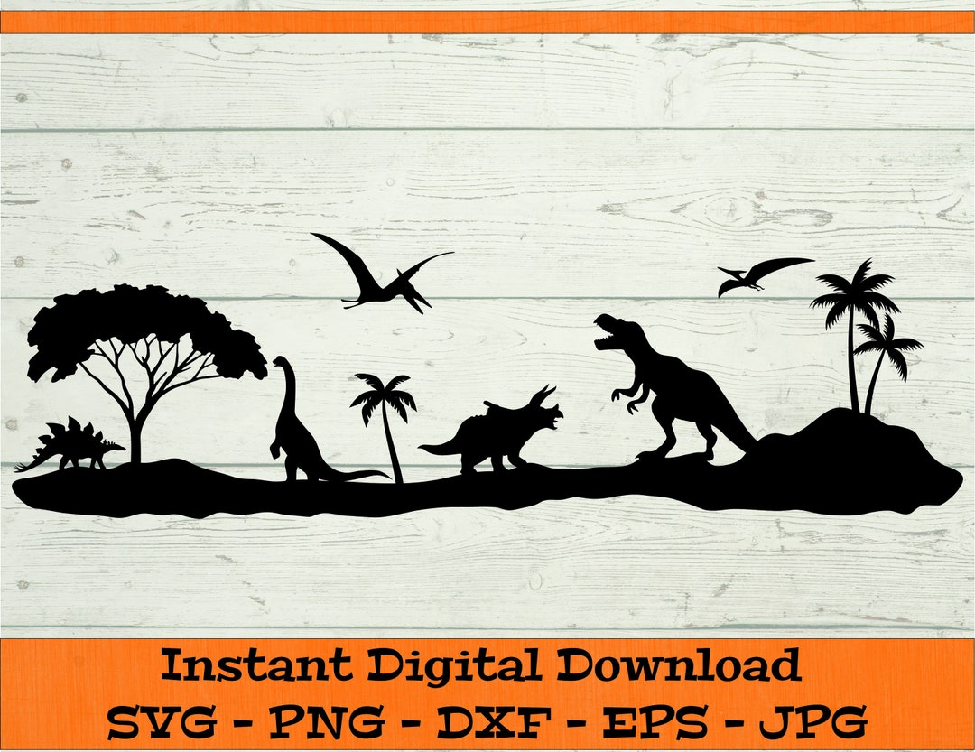 Dinosaur Scene SVG - Digital Download - Boy Wall Art, T-rex Dinosaur ...