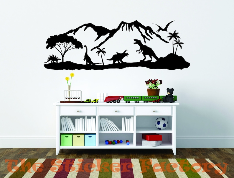 Dinosaur Scene SVG With Mountains Volcano - Digital Download - Boy Wall ...