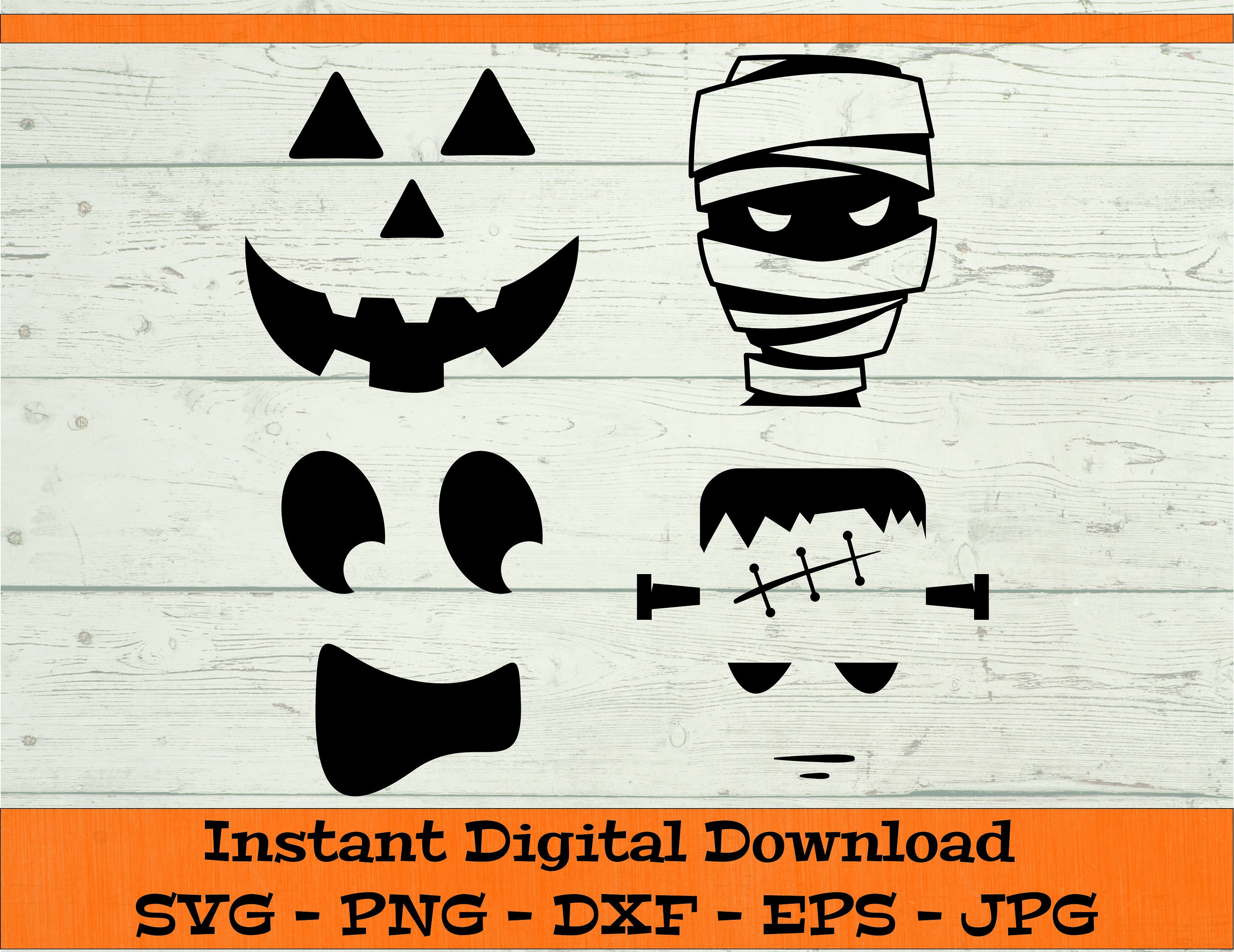 Halloween Faces SVG - Digital Download - Ghost, Pumpkin, Frankenstein ...