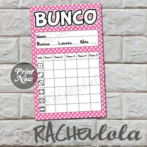 Pink Polka Dot Bunco Score Card, Score Sheet, Bunko Party, Spring ...