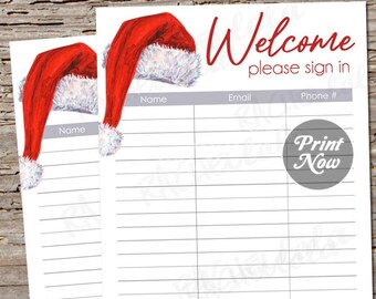 Printable Christmas Sign in Sheet Holiday Open House Instant - Etsy