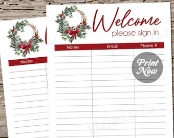 Printable Christmas Sign in Sheet Holiday Open House Instant - Etsy