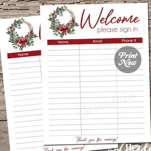 Printable Christmas Sign in Sheet, Volunteer Check In, Holiday Open ...