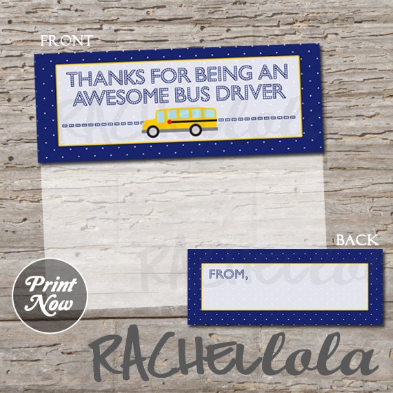 Printable School Bus Driver Appreciation Thank you gift tag, Goodie bag ...
