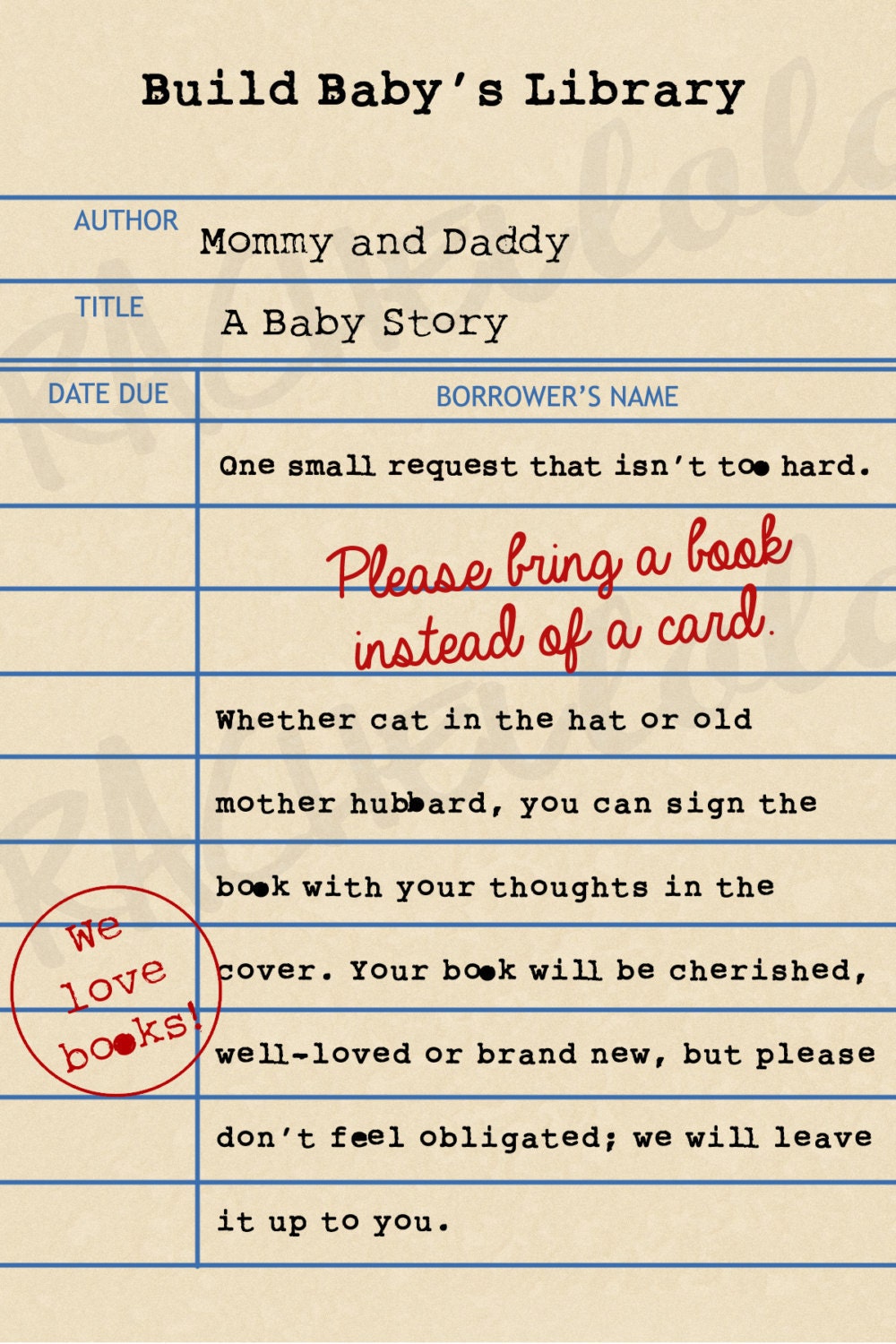 Library Card Bring a Book Instead of a Card Baby Shower - Etsy