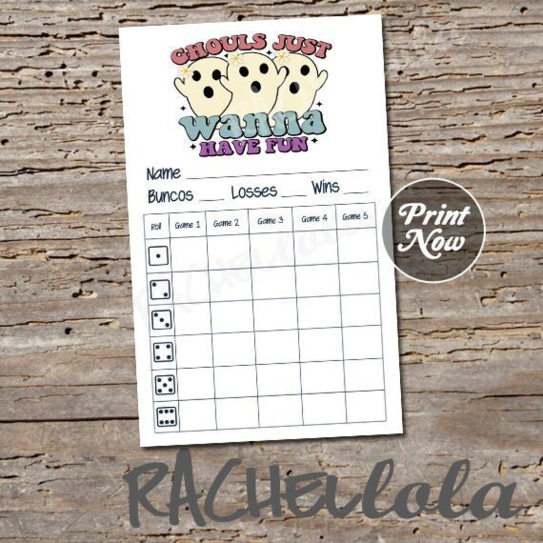 Halloween Bunco Score Card, Ghouls Just Wanna Have Fun, Score Sheet ...