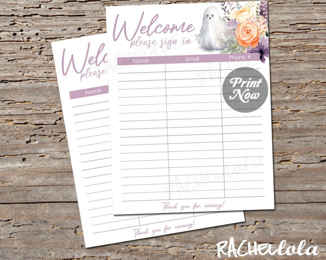 Printable Fall Sign in Sheet for Customers & Clients, Autumn Ghost ...