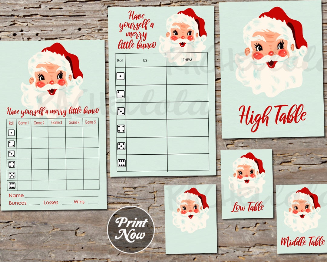 Vintage Santa Bunco Score Sheet, Christmas Scorecard Tally, Table Signs ...