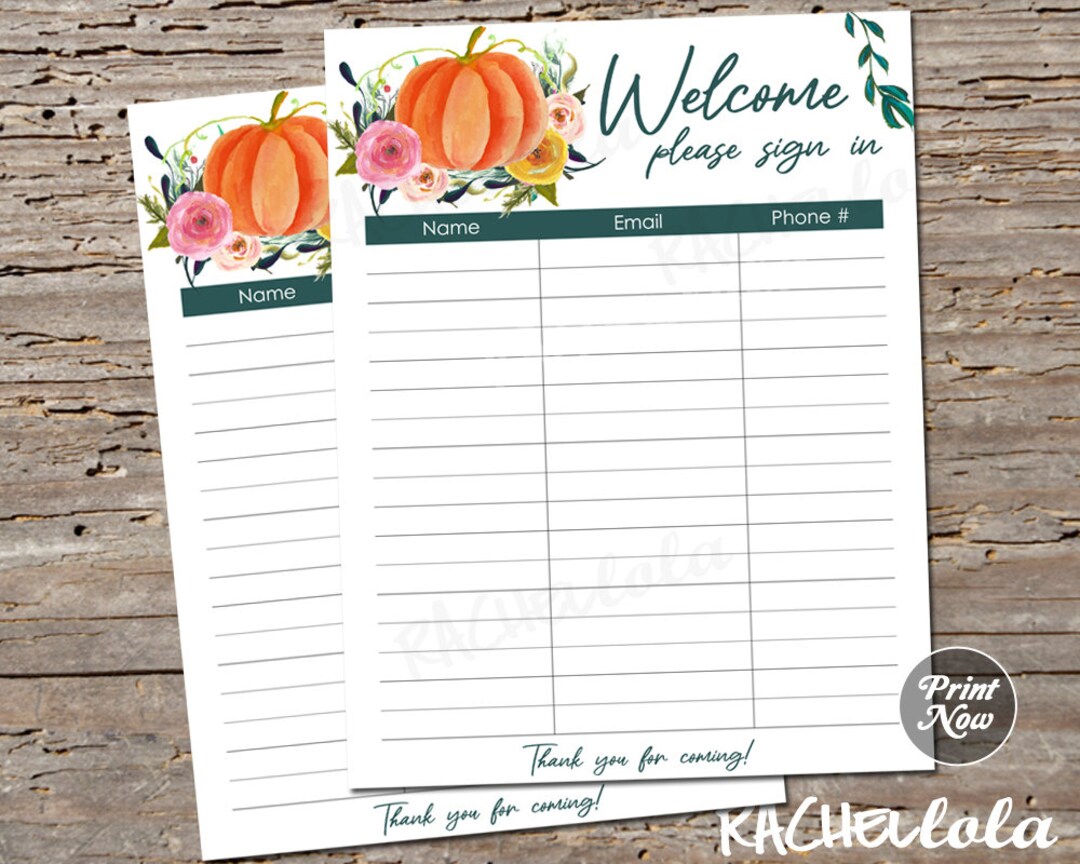Printable Fall Sign in Sheet for Customers & Clients Autumn - Etsy UK