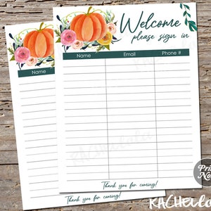 Printable Fall Sign in Sheet for Customers & Clients Autumn - Etsy UK