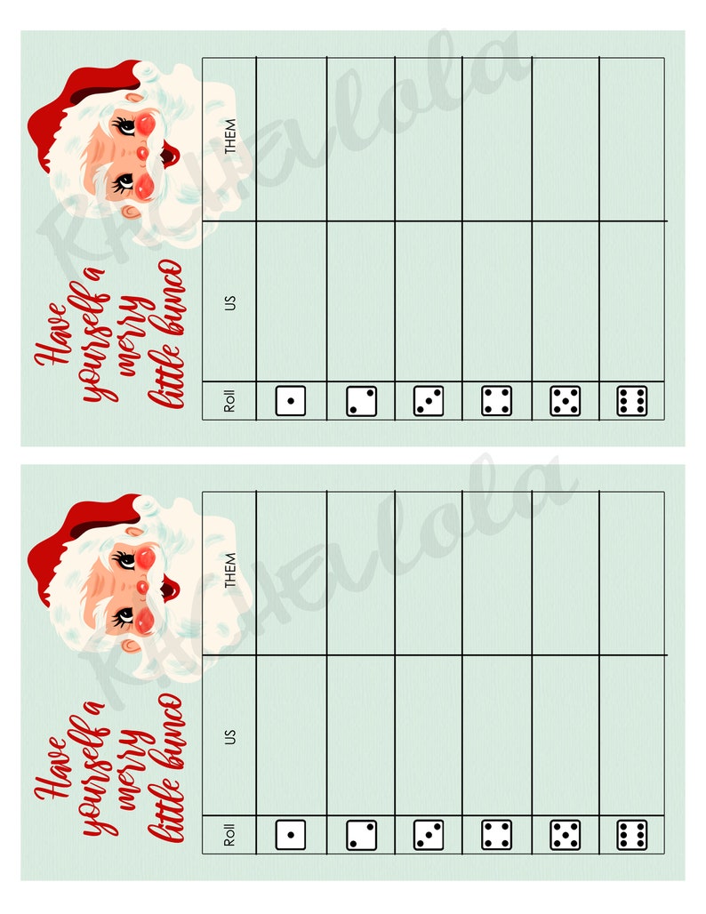 Vintage Santa Bunco Score Sheet, Christmas Scorecard Tally, Table Signs ...