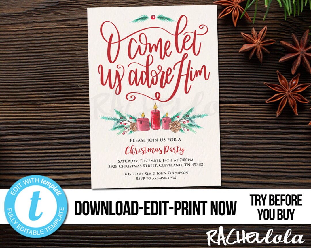 Editable Candlelight Service Christmas Party Printable Invitation ...