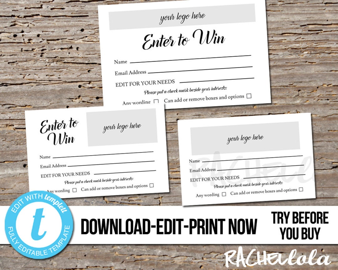 Editable Raffle Ticket Template, Printable Door Prize Entry Form, Enter ...