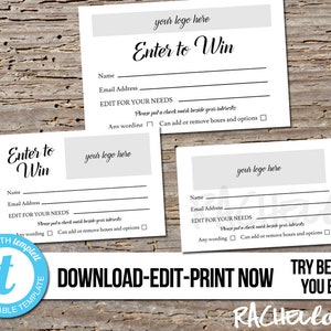 Editable Raffle Ticket Template, Printable Door Prize Entry Form, Enter ...